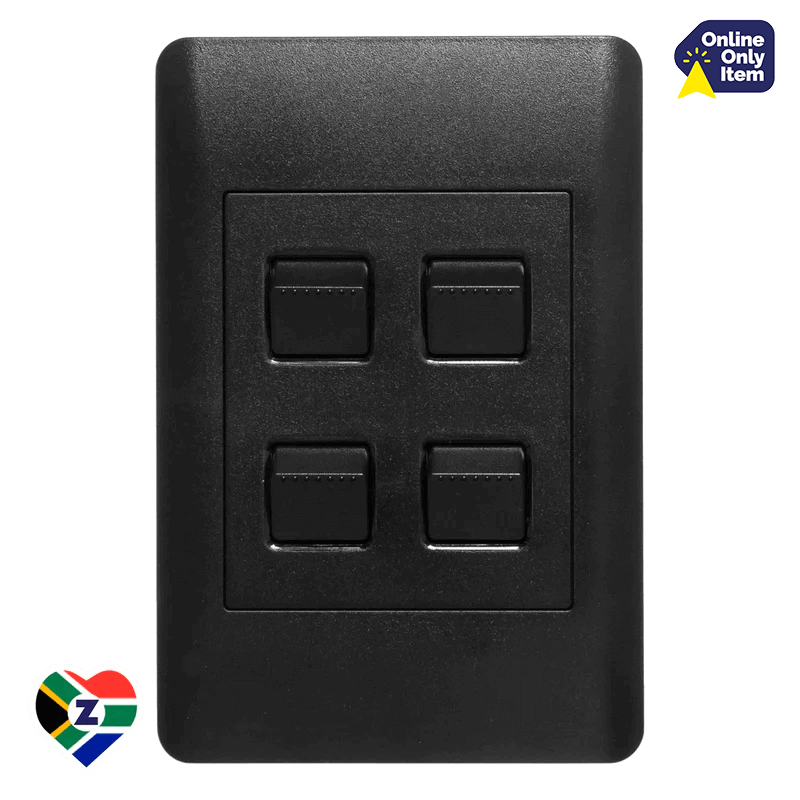 Black Apollo 4x2 1 Lever Dimmer and 3 Lever Switch