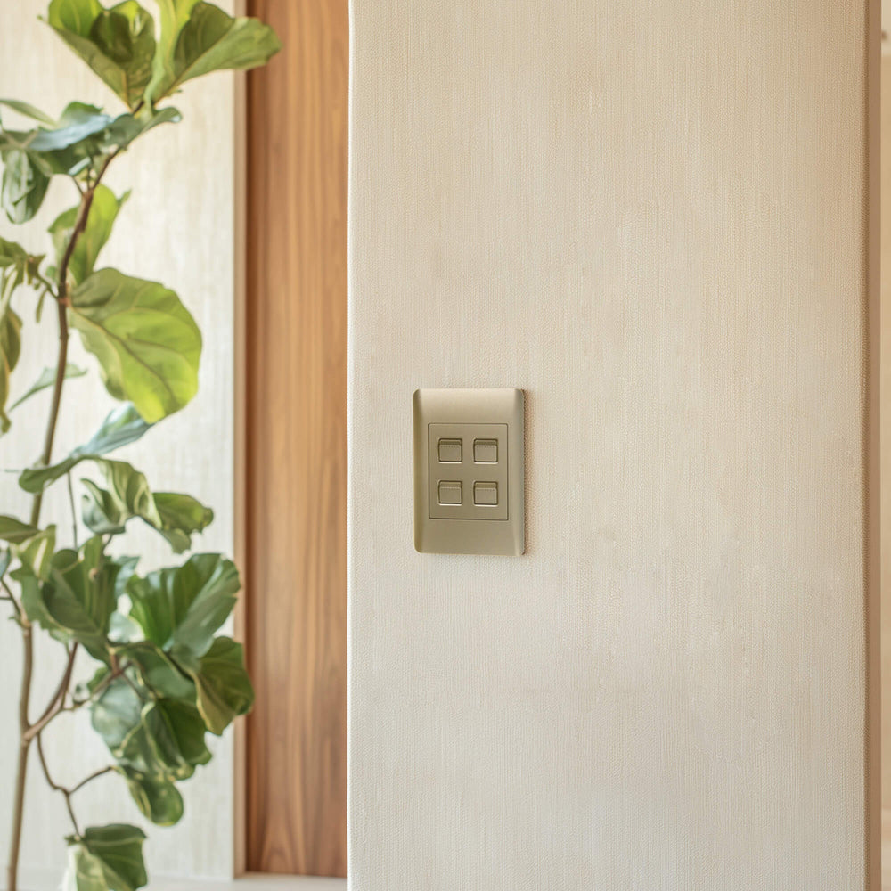 Gold Apollo 4x2 1 Lever Dimmer and 3 Lever Switch