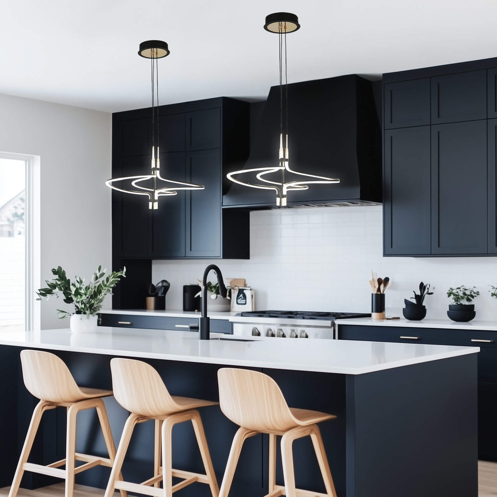 Beau 45W Sand Black & Gold CCT LED Pendant | Modern Ring Light | Zebbies