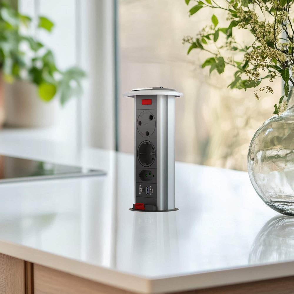 Black Counter Pull-Up Hide and Reveal Plug for Desks