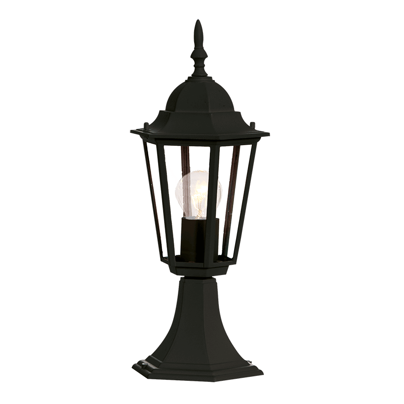 Crown Black 6 Panel Outdoor Pedestal Light | Garden & Path Lighting
