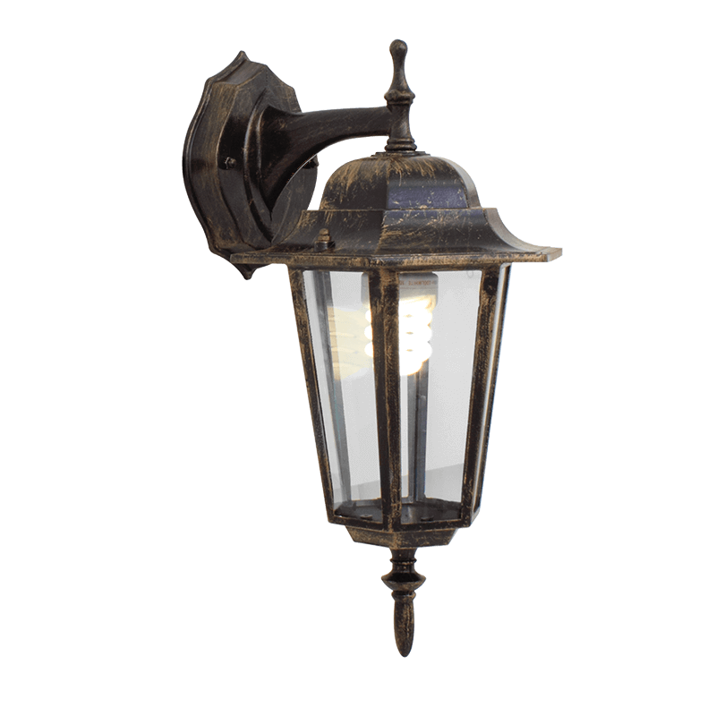 Crown Black/Gold Six-Panel Down-Facing Outdoor Lantern