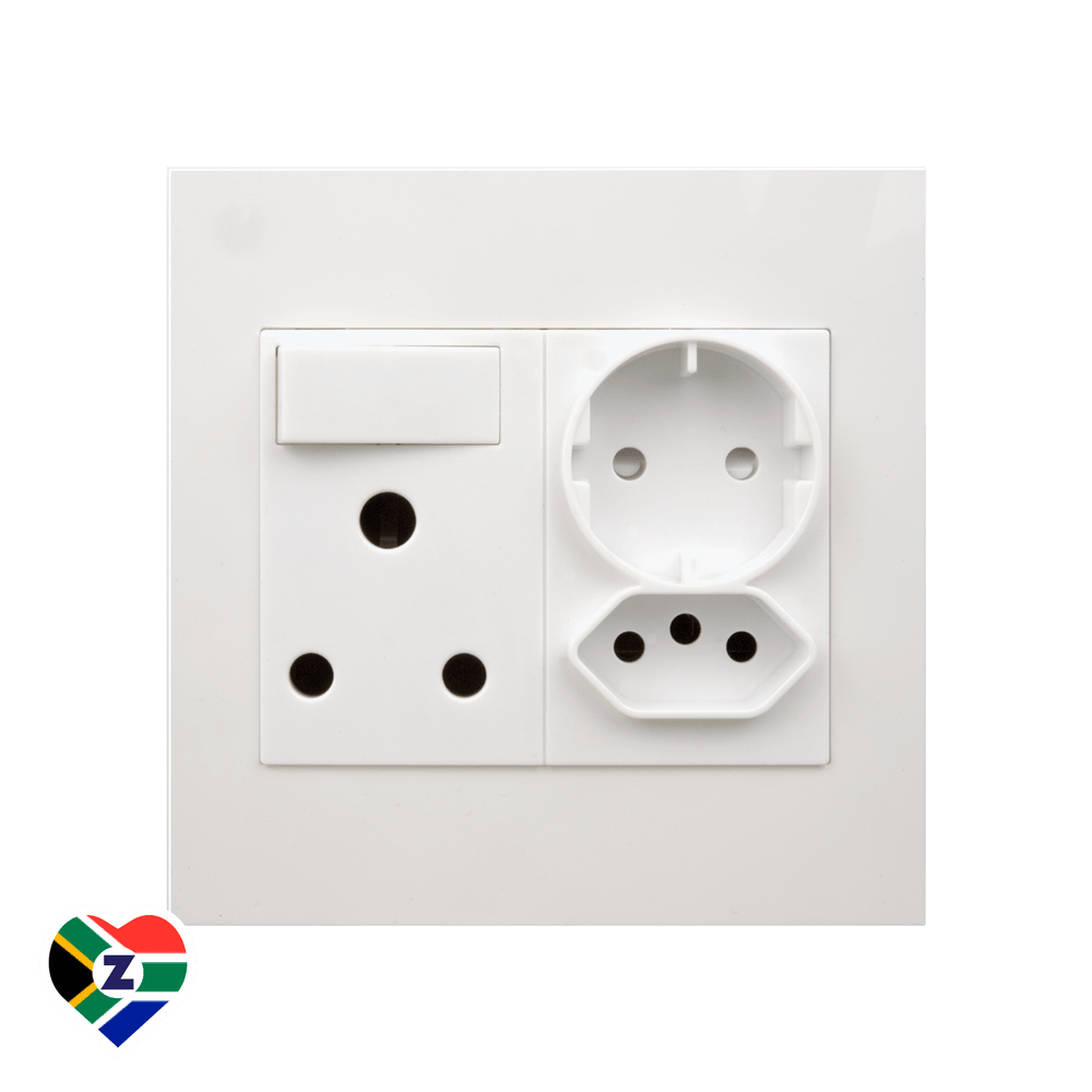Dena Q 4x4 White 16A Plug with 2-Pin and Euro Wall Socket