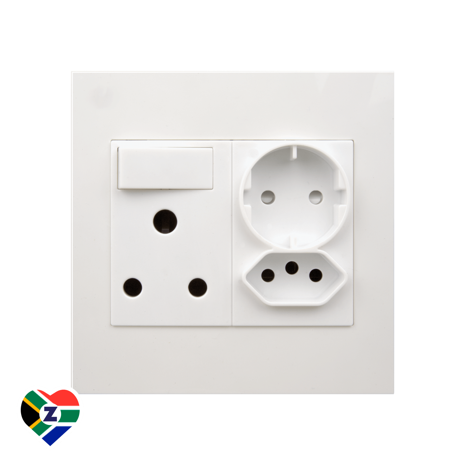 Dena Q 4x4 White 16A Plug with 2-Pin and Euro Wall Socket