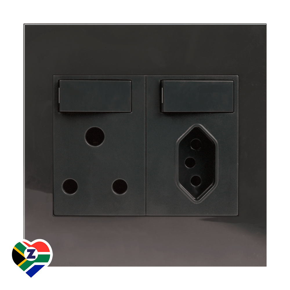 Dena Q 4x4 Charcoal Single Plug & Euro Socket | Modern Wall Unit | Zebbies