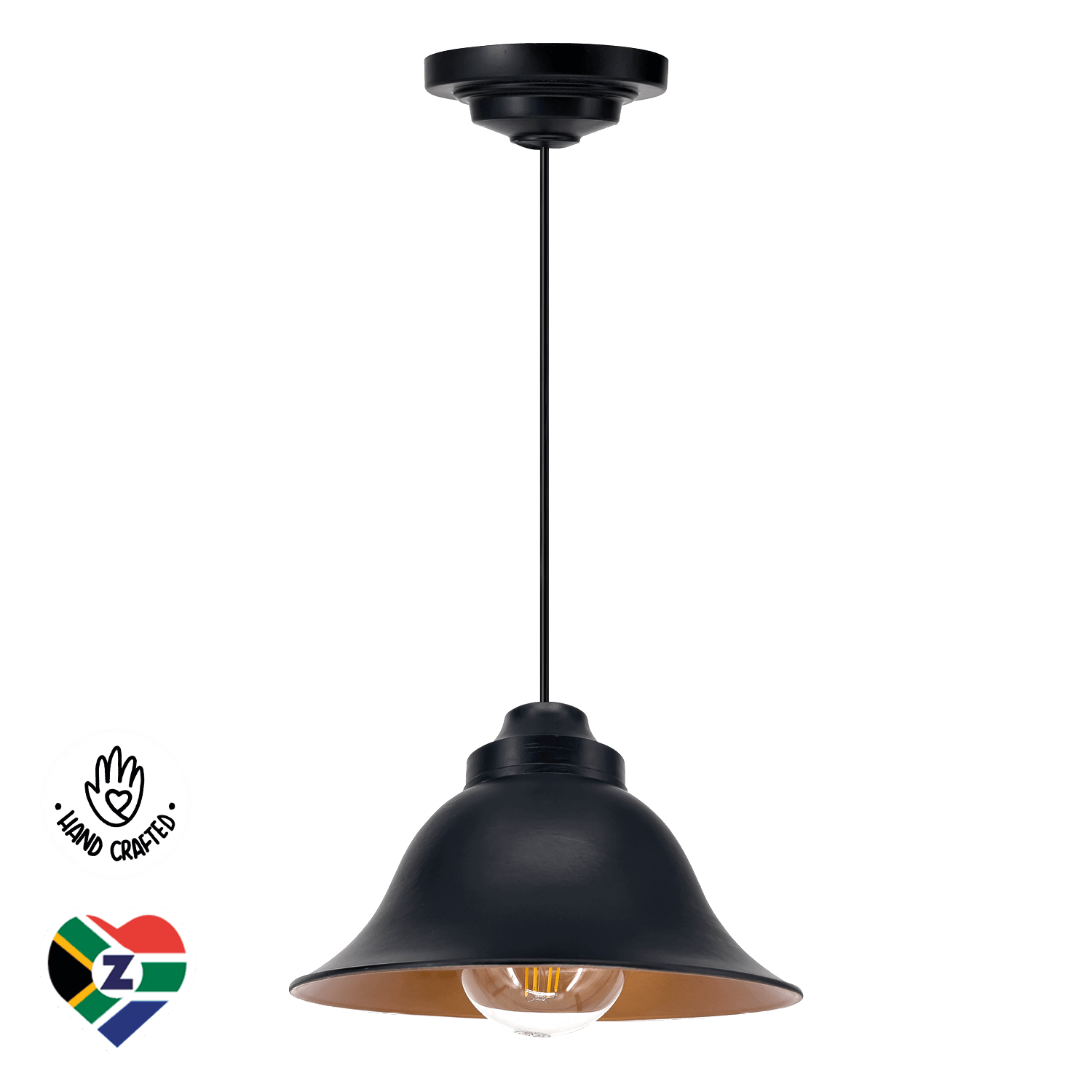 Ingolosi Matte Black Pendant Light with Copper Interior