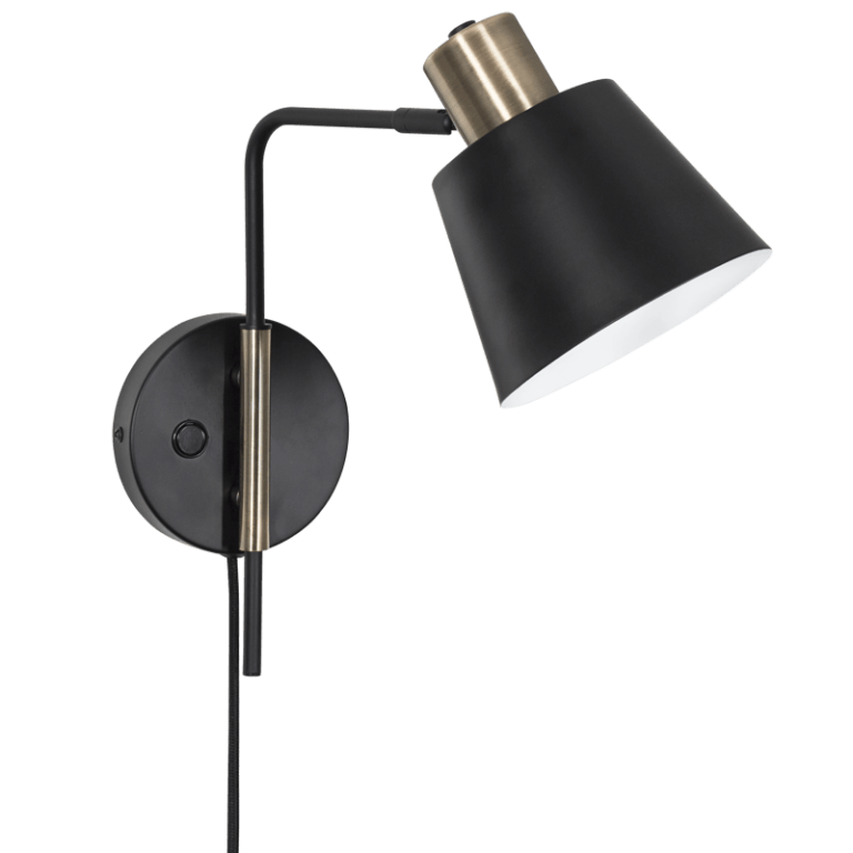 Black and Brass Wall Light with Plug