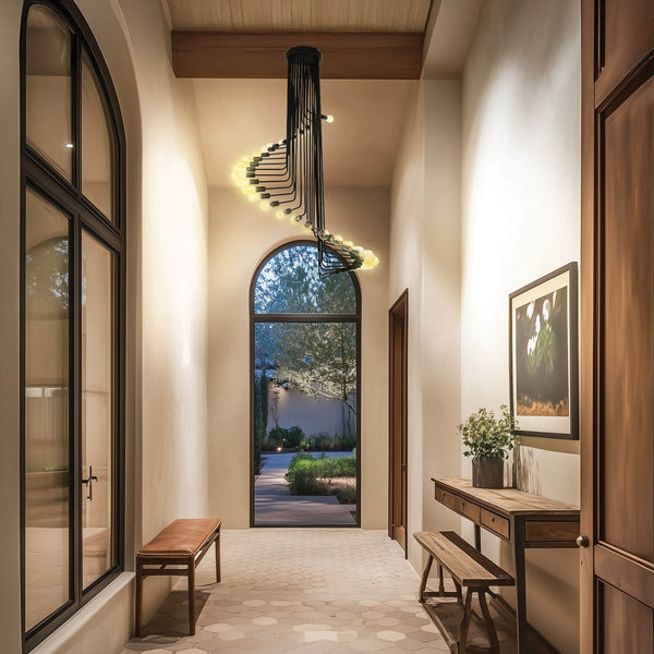 Pivot 32 Light Black Double Volume Chandelier | Grand Entryway Lighting ...