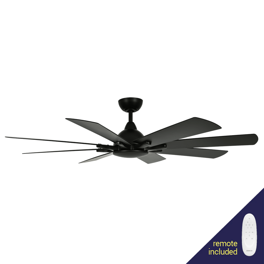 Raven Matte Black Ceiling Fan with Remote Control | Modern 8-Blade Fan ...