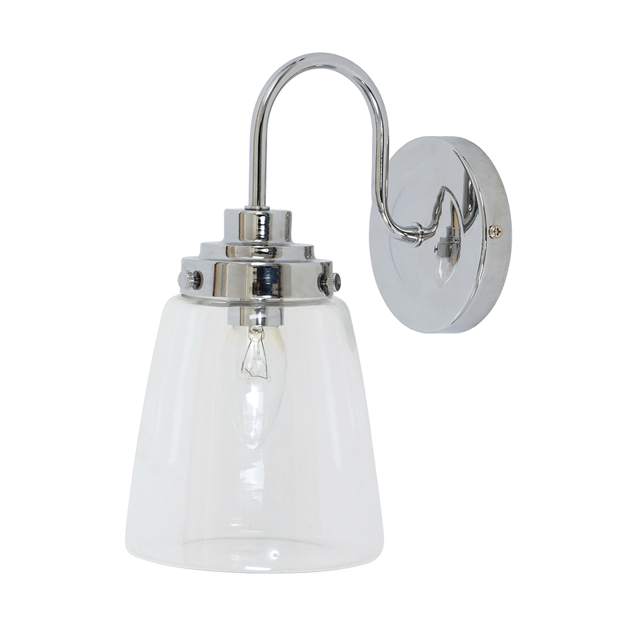 Tayne Chrome Wall Light | Clear Glass Modern Sconce | Zebbies